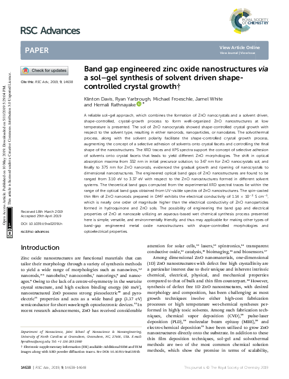 (PDF) Band gap engineered zinc oxide nanostructures via a sol–gel ...
