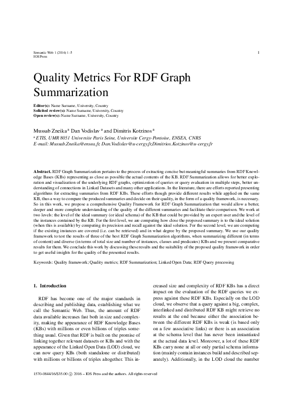 (PDF) Quality Framework for RDF Graph Summarization