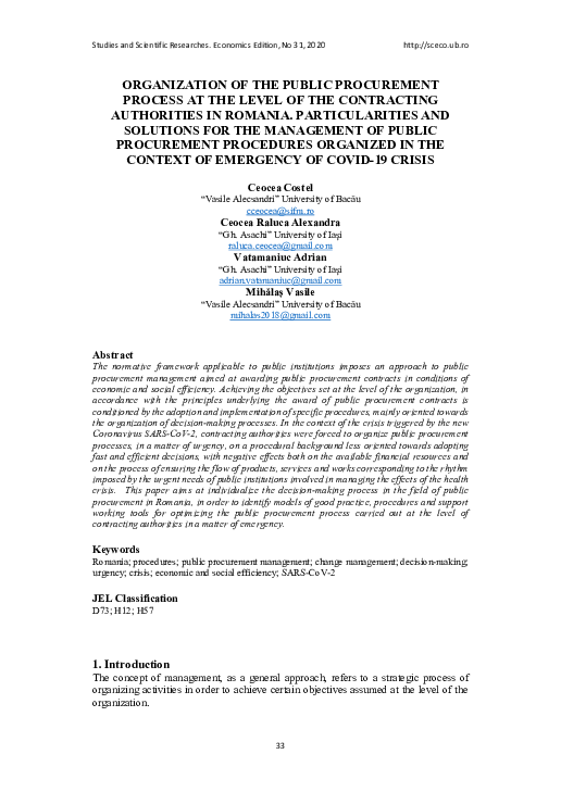 (PDF) Organization of the Public Procurement Process at the Level of ...