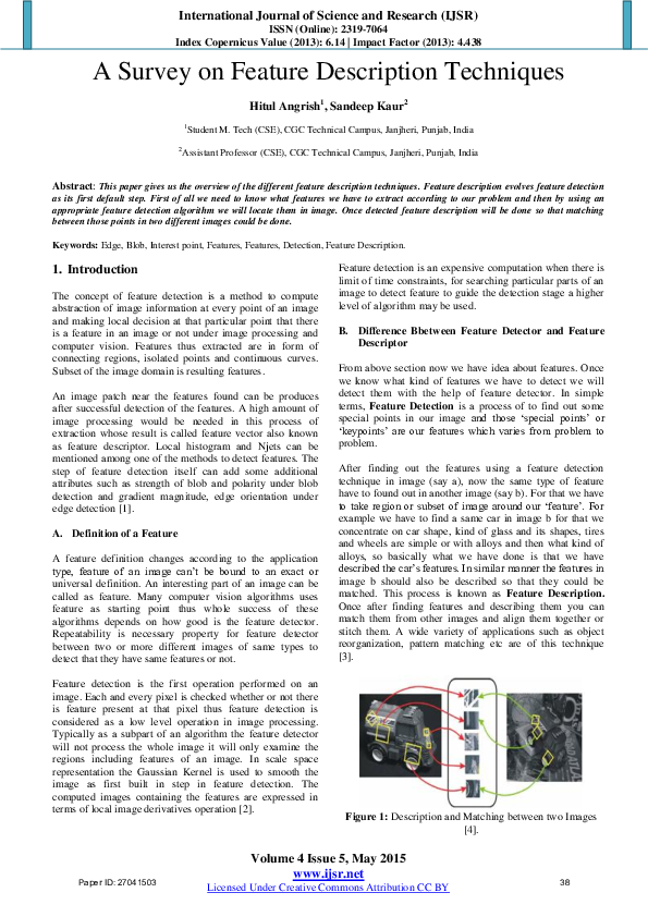 (PDF) A Survey on Feature Description Techniques