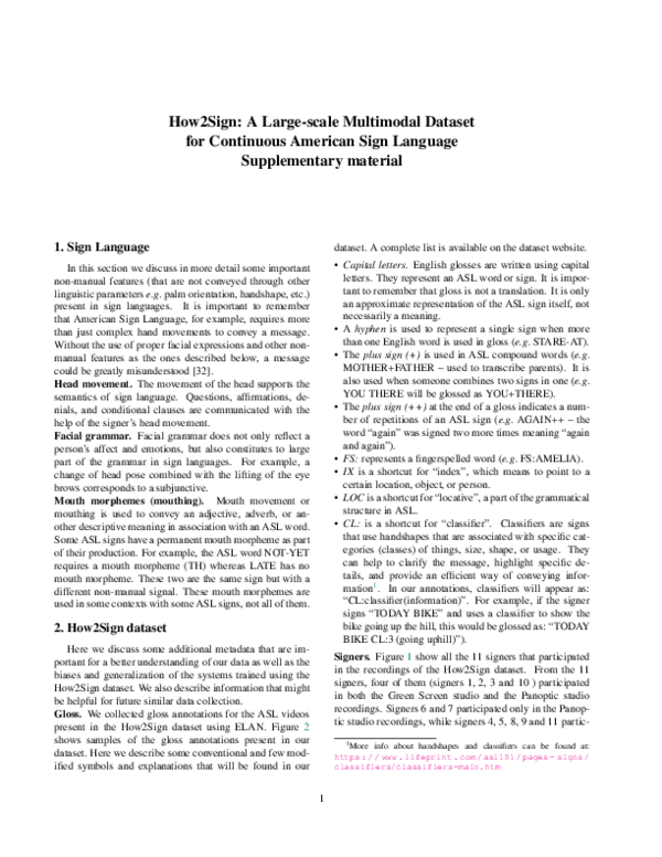 (PDF) How2Sign: A Large-scale Multimodal Dataset for Continuous ...