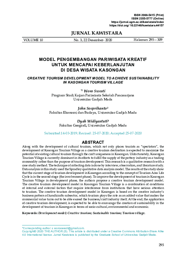 (PDF) Model Pengembangan Pariwisata Kreatif untuk Mencapai ...
