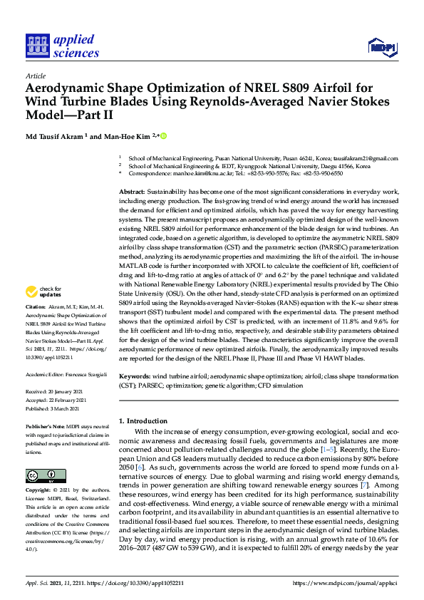 (PDF) Aerodynamic Shape Optimization of NREL S809 Airfoil for Wind ...