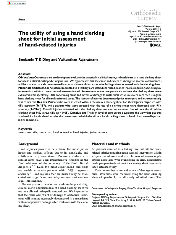 (PDF) The utility of using a hand clerking sheet for initial assessment ...