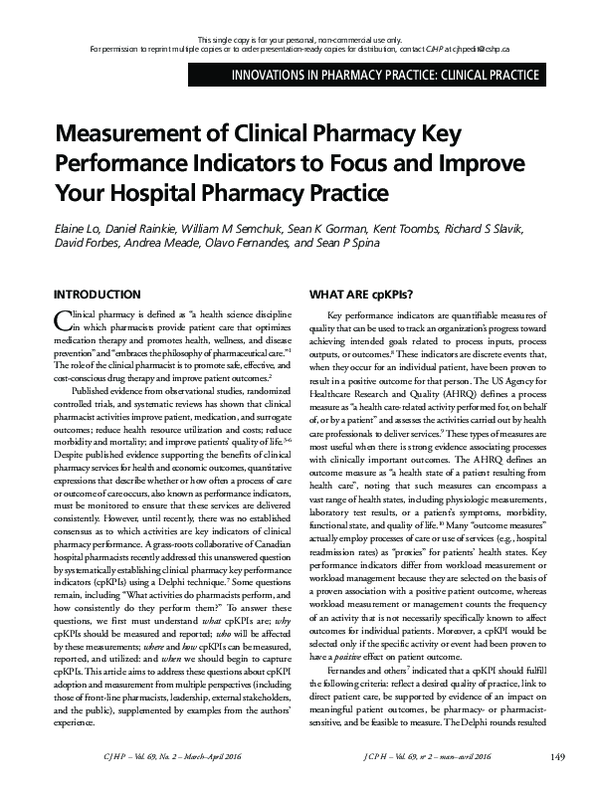 (PDF) Measurement of Clinical Pharmacy Key Performance Indicators to ...