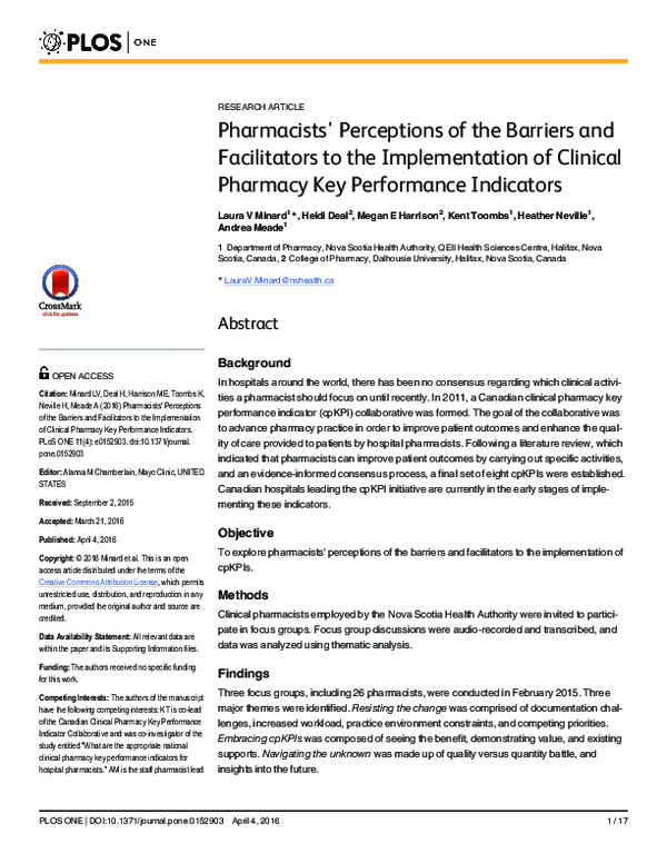 (PDF) Pharmacists' Perceptions of the Barriers and Facilitators to the Implementation of ...