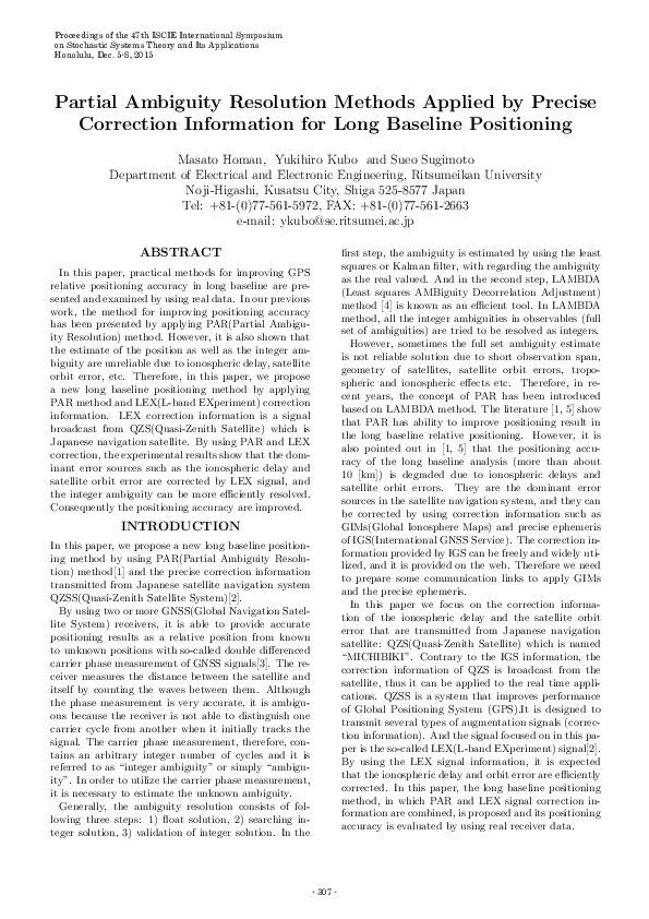 (PDF) Partial Ambiguity Resolution Methods Applied by Precise Correction Information for Long ...