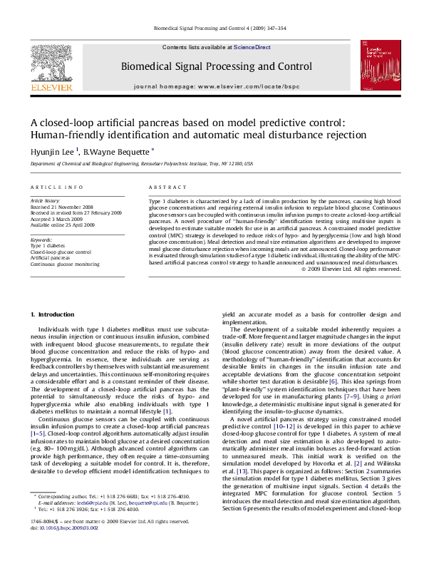 Pdf A Closed Loop Artificial Pancreas Based On Model Predictive