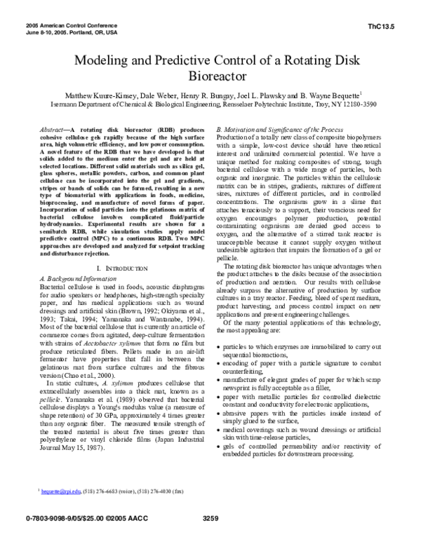 (PDF) Modeling and predictive control of a rotating disk bioreactor