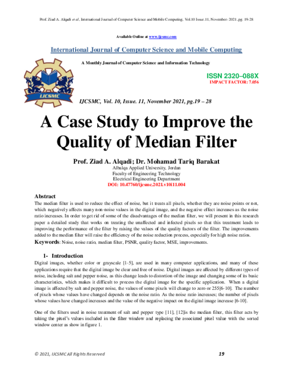 (PDF) A Case Study to Improve the Quality of Median Filter