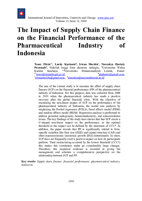 (PDF) The Impact of Supply Chain Finance on the Financial Performance ...