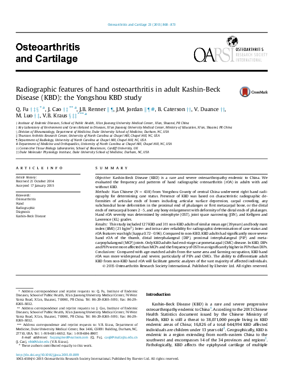 (PDF) Radiographic features of hand osteoarthritis in adult Kashin-Beck ...