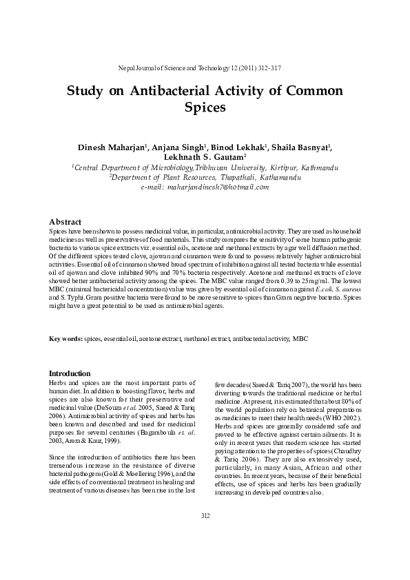 (PDF) Study on Antibacterial Activity of Common Spices