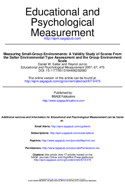 (PDF) Measuring small-group environments: A validity study of scores ...