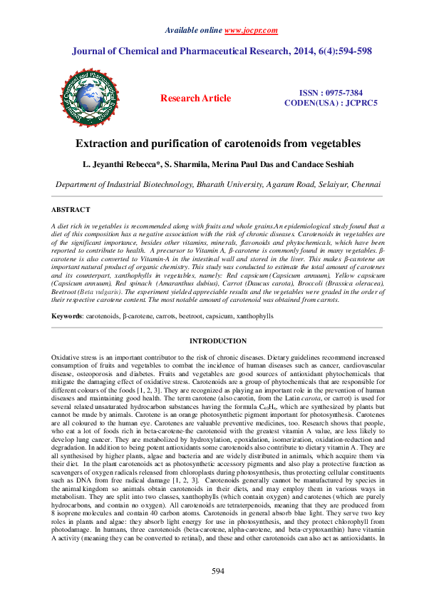 (PDF) Extraction and purification of carotenoids from vegetables