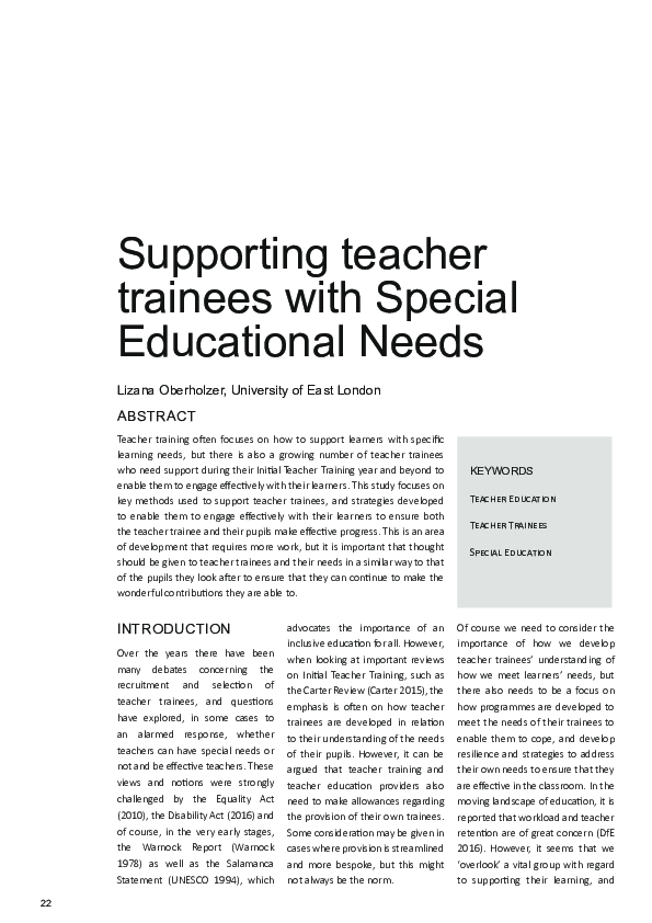 (PDF) Supporting teacher trainees with Special Educational Needs