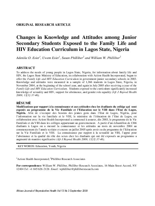 (PDF) Changes in Knowledge and Attitudes among Junior Secondary ...