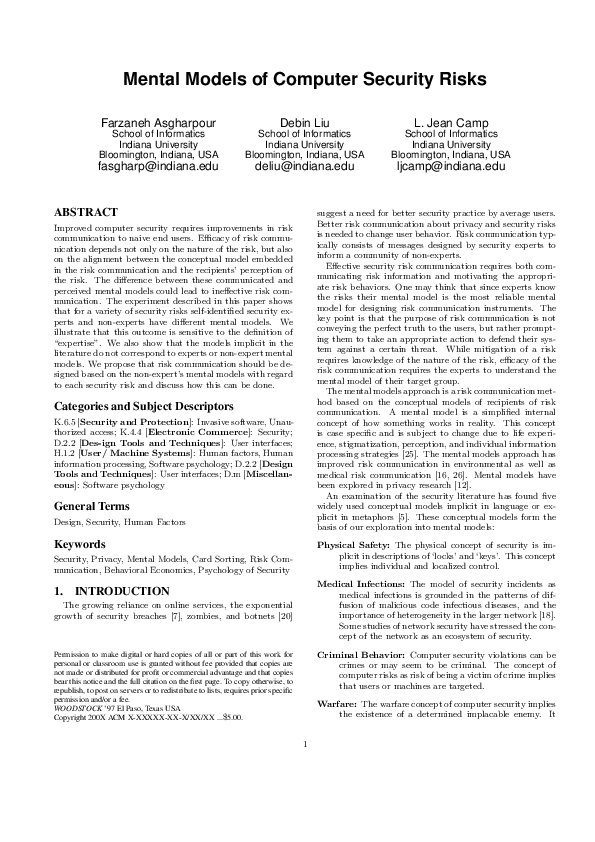 (PDF) Mental Models of Computer Security Risks