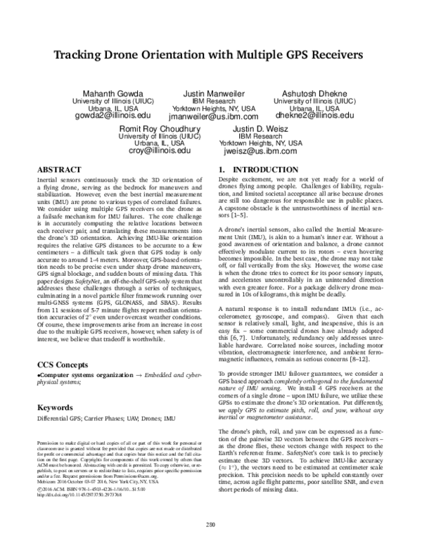 (PDF) Tracking drone orientation with multiple GPS receivers