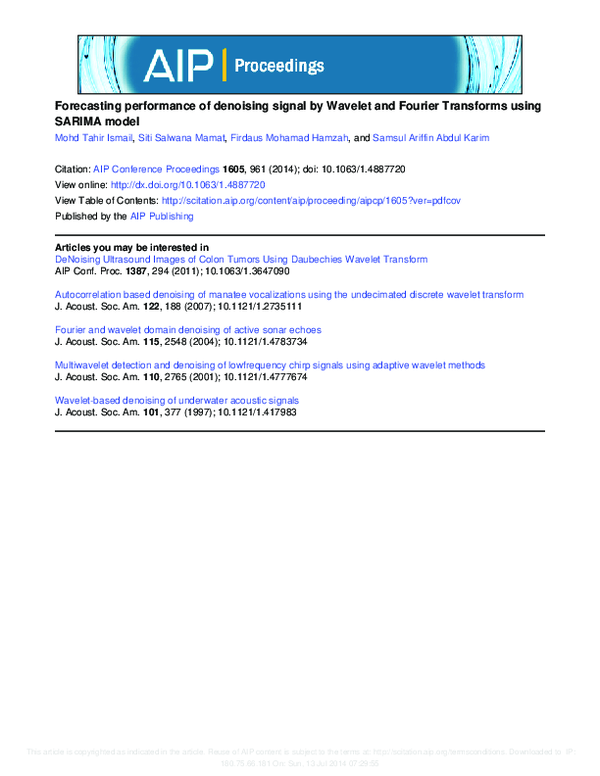 (PDF) Forecasting performance of denoising signal by Wavelet and Fourier Transforms using SARIMA ...