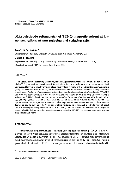 (PDF) Microelectrode voltammetry of TCNQ in aprotic solvent at low ...