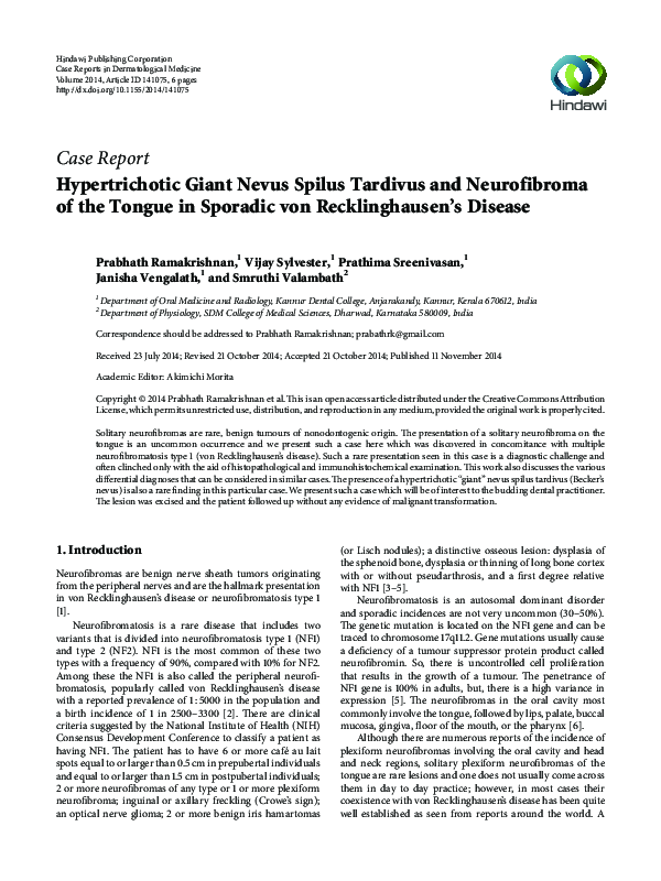 (PDF) Hypertrichotic Giant Nevus Spilus Tardivus and Neurofibroma of ...