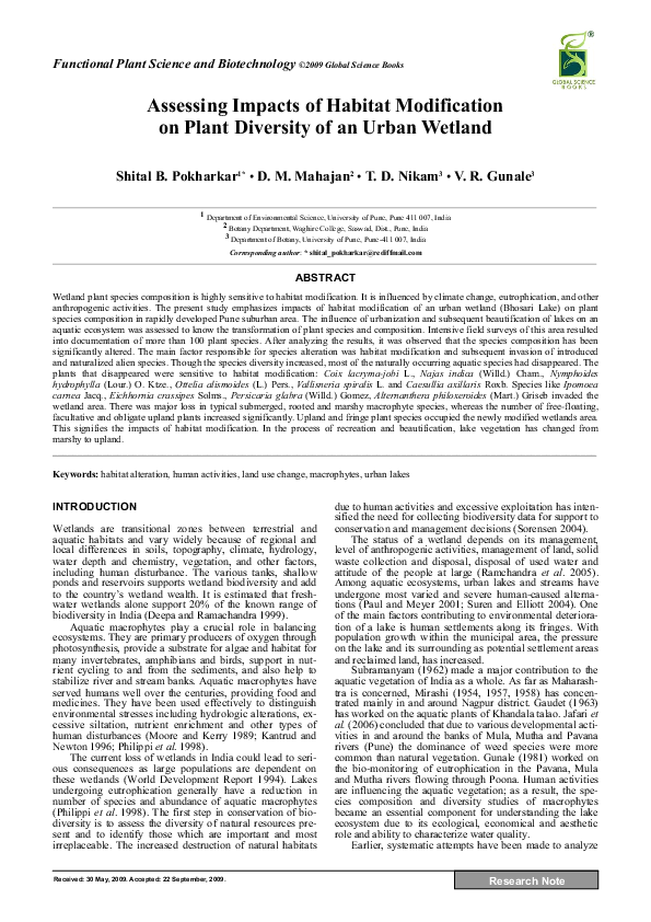 (PDF) Assessing Impacts of Habitat Modification on Plant Diversity of ...