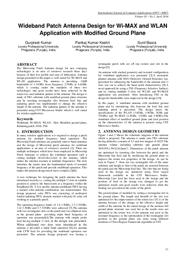 (PDF) Wideband Patch Antenna Design for Wi-MAX and WLAN Application ...