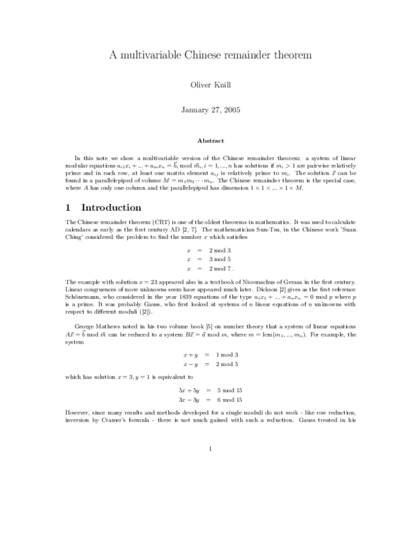 (PDF) Multivariable Chinese remainder theorem
