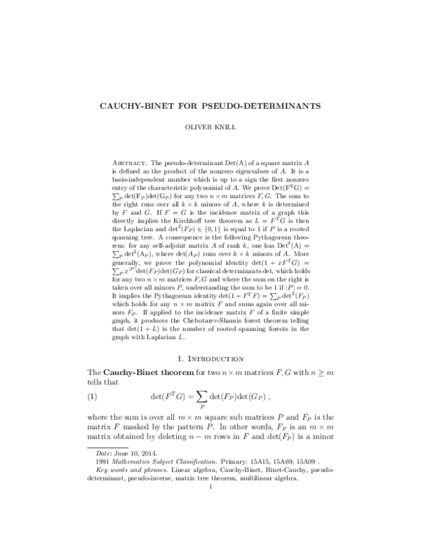 (PDF) Cauchy-Binet for Pseudo-Determinants