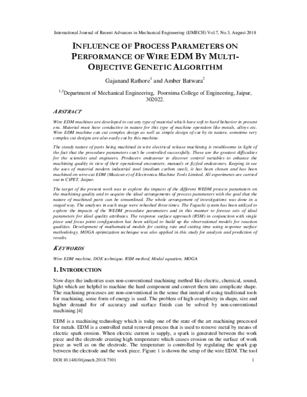 (PDF) Influence Of Process Parameters On Performance Of Wire Edm By Multi objective Genetic ...