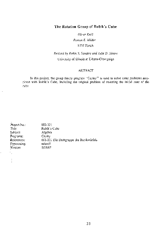 (PDF) The rotation group of Rubik's cube