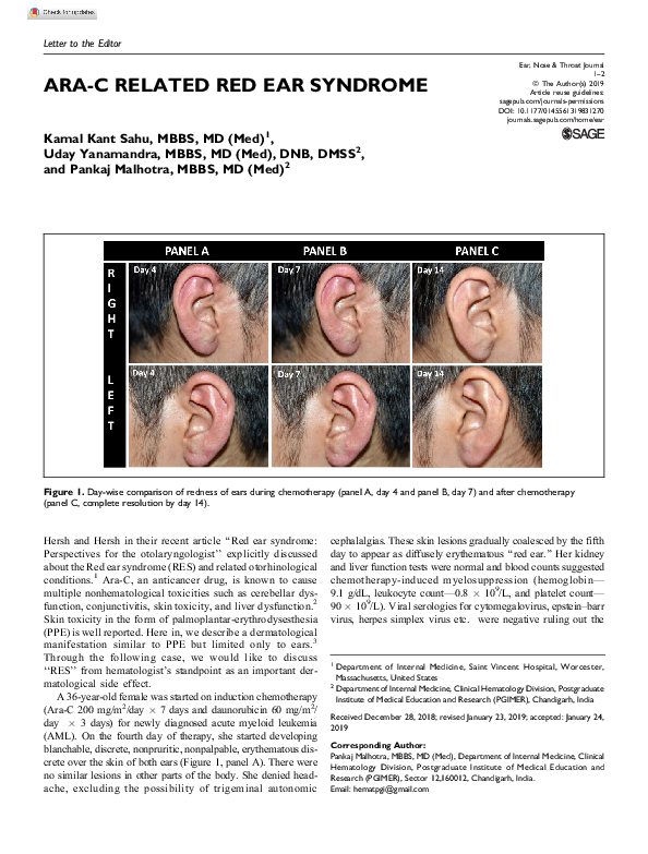 (PDF) Ara-C Related Red Ear Syndrome