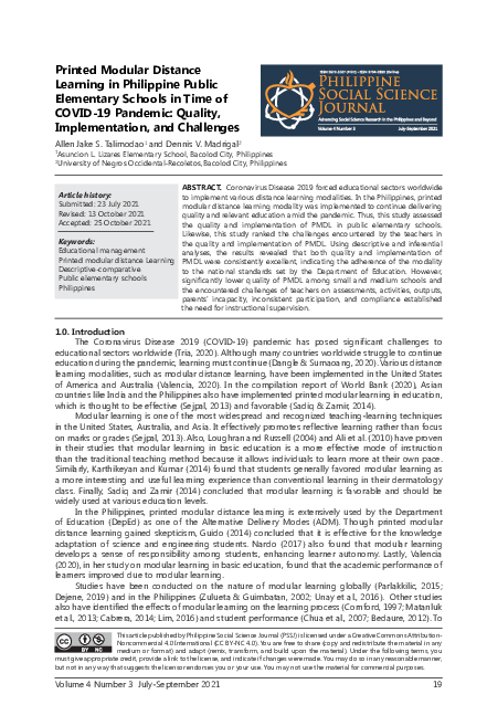 (PDF) Printed Modular Distance Learning in Philippine Public Elementary ...