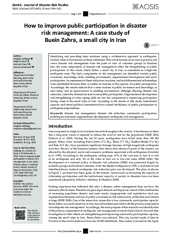 (PDF) Jàmbá -Journal of Disaster Risk Studies