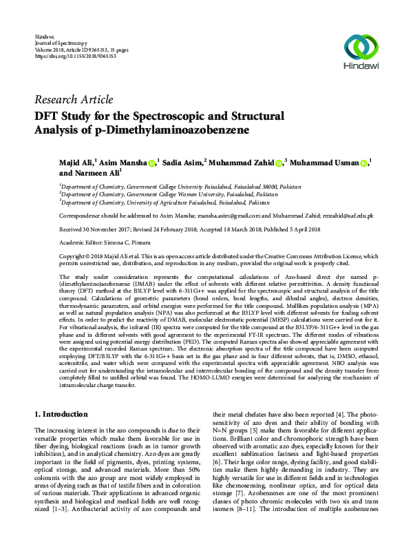 (PDF) DFT Study for the Spectroscopic and Structural Analysis of p ...