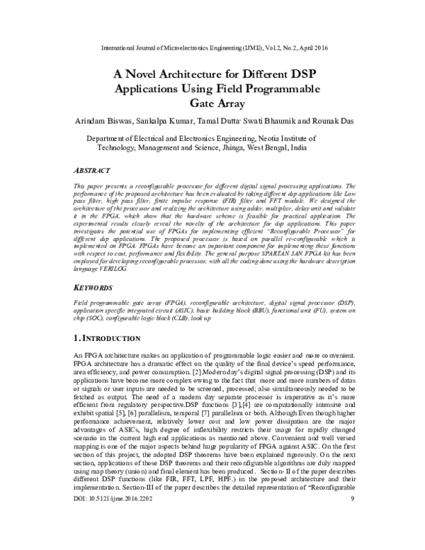 Pdf A Novel Architecture For Different Dsp Applications Using Field Programmable Gate Array