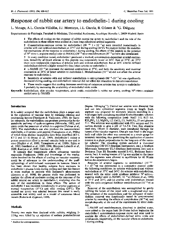 (PDF) Response of rabbit ear artery to endothelin-1 during cooling