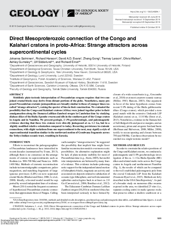 (PDF) Direct Mesoproterozoic connection of the Congo and Kalahari ...