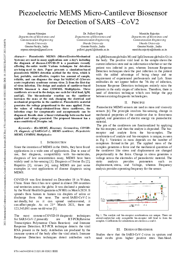 (PDF) Piezoelectric MEMS Micro-Cantilever Biosensor for Detection of SARS –CoV2