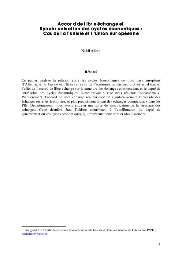 (PDF) Accord de Libre Echange et Synchronisation des Cycles Economiques ...