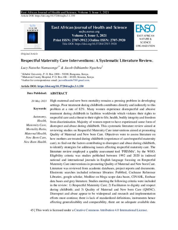 (PDF) Respectful Maternity Care Interventions: A Systematic Literature ...