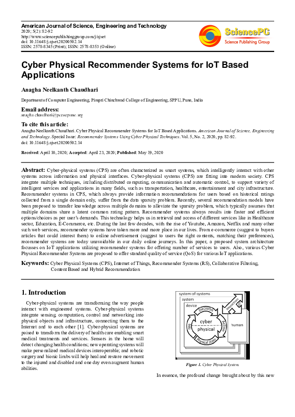 (PDF) Cyber Physical Recommender Systems for IoT Based Applications