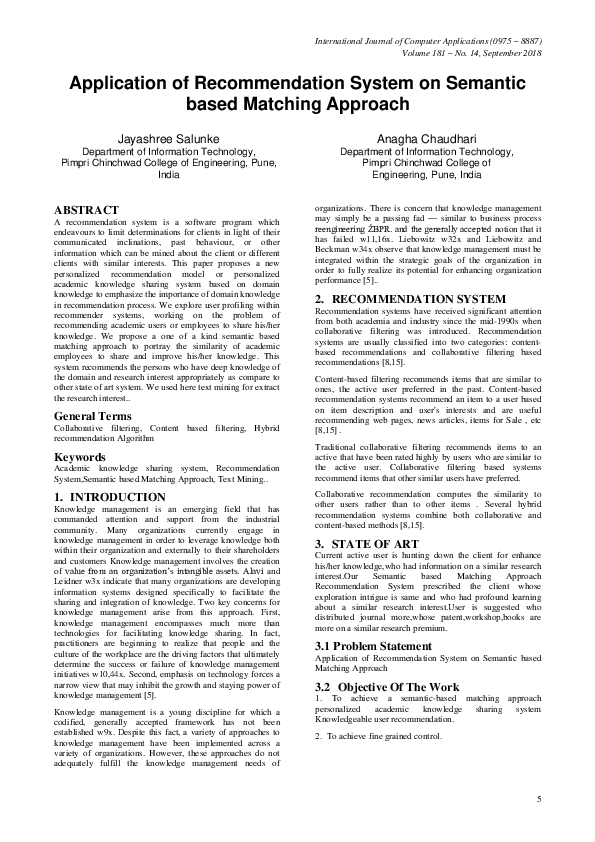 (PDF) Semantic Matching for Personalized Recommendation Systems