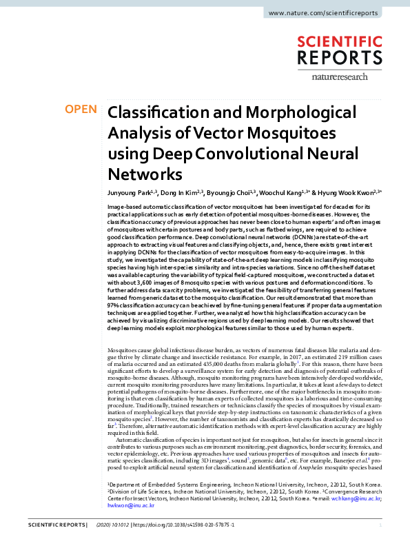 (PDF) Classification and Morphological Analysis of Vector Mosquitoes using Deep Convolutional ...