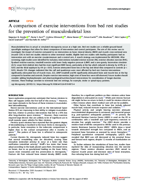 (PDF) A comparison of exercise interventions from bed rest studies for ...