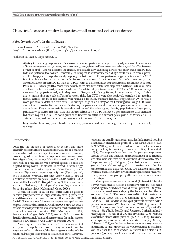 (PDF) Chew-track-cards: a multiple-species small mammal detection device