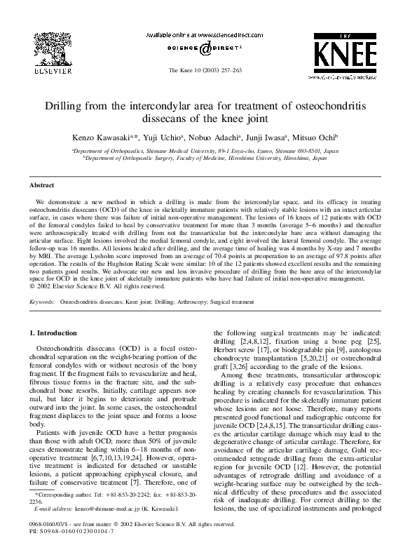 (PDF) Drilling from the intercondylar area for treatment of ...