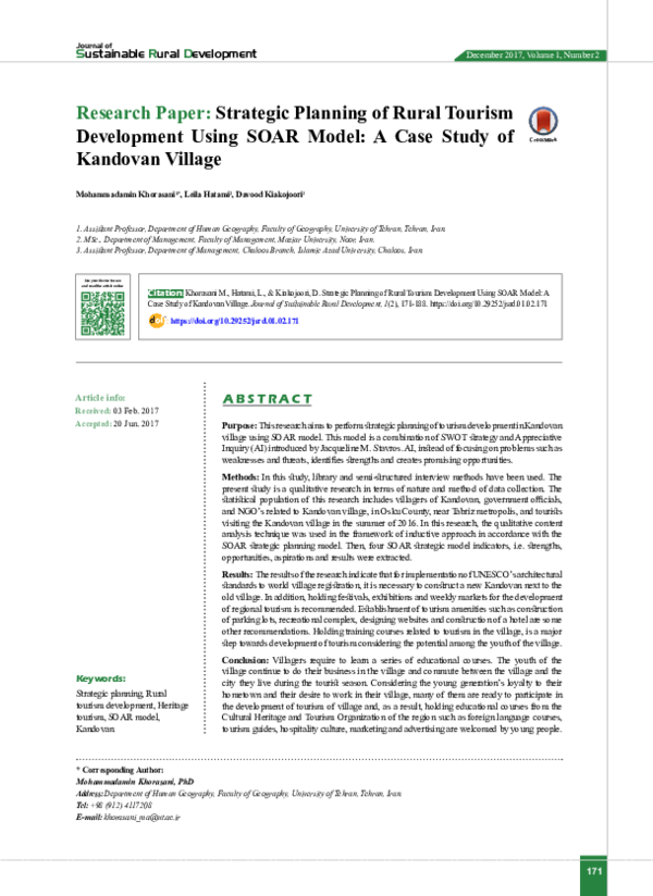 (PDF) Strategic Planning of Rural Tourism Development Using SOAR Model ...
