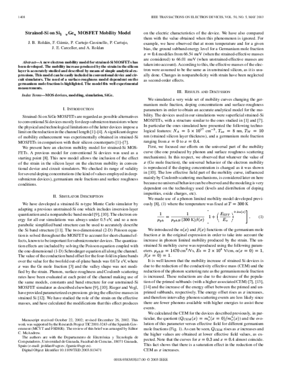 (PDF) Strained-Si on Si Ge MOSFET Mobility Model